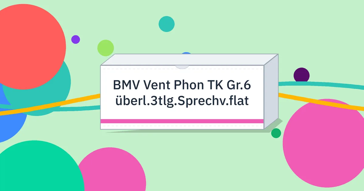 Symbolbild: Packung mit der Aufschrift BMV Vent Phon TK Gr.6 überl.3tlg.Sprechv.flat (PZN 18385638) – Verfügbarkeit und Bezug in Apotheken in Frankfurt am Main