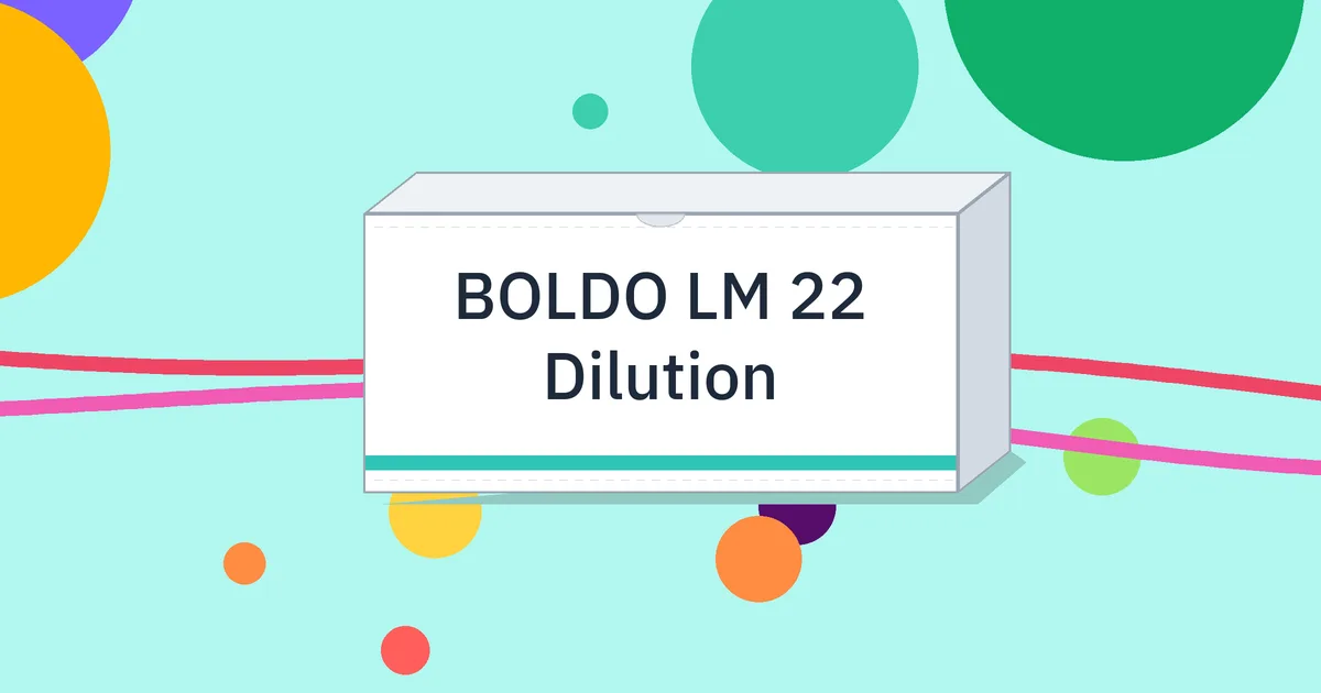 Symbolbild: Packung mit der Aufschrift BOLDO LM 22 Dilution (PZN 13390623) – Verfügbarkeit und Bezug in Apotheken in Frankfurt am Main