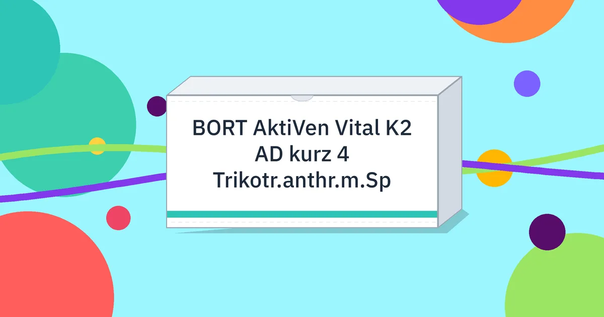Symbolbild: Packung mit der Aufschrift BORT AktiVen Vital K2 AD kurz 4 Trikotr.anthr.m.Sp (PZN 13728602) – Verfügbarkeit und Bezug in Apotheken in Frankfurt am Main