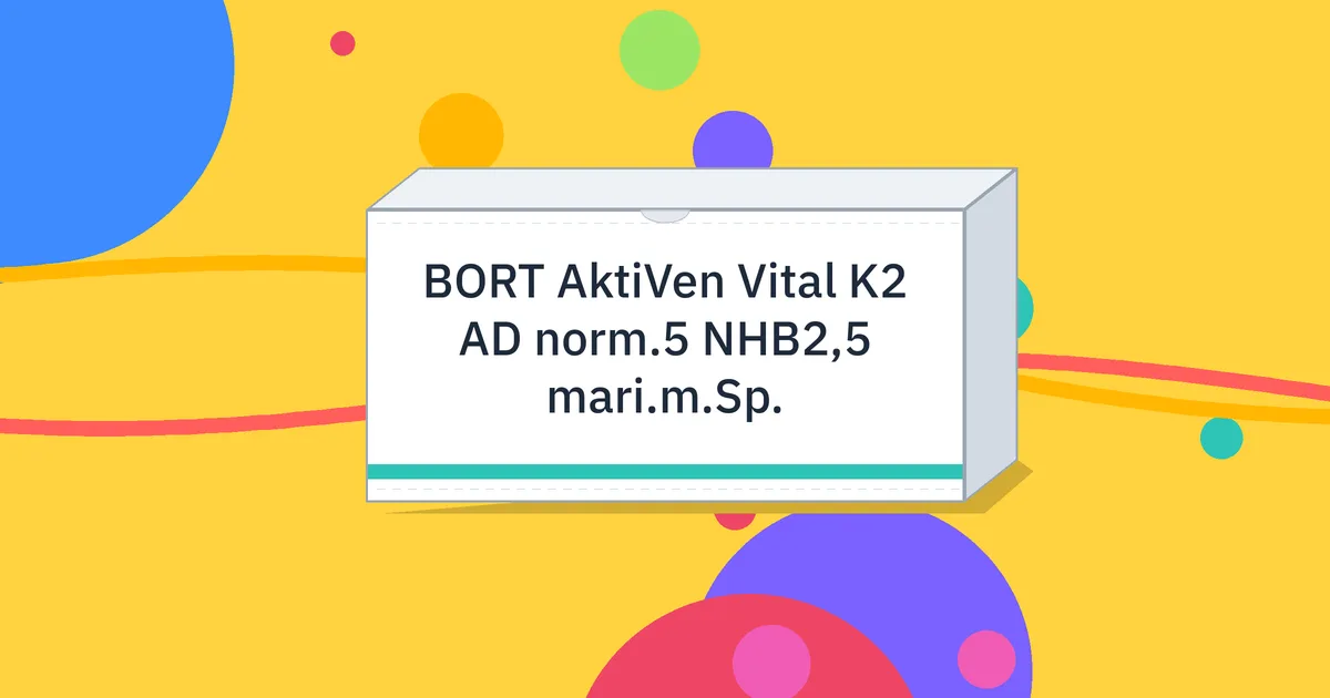 Symbolbild: Packung mit der Aufschrift BORT AktiVen Vital K2 AD norm.5 NHB2,5 mari.m.Sp. (PZN 17499452) – Verfügbarkeit und Bezug in Apotheken in Frankfurt am Main