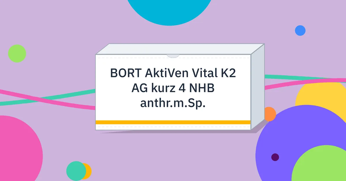 Symbolbild: Packung mit der Aufschrift BORT AktiVen Vital K2 AG kurz 4 NHB anthr.m.Sp. (PZN 13734577) – Verfügbarkeit und Bezug in Apotheken in Frankfurt am Main