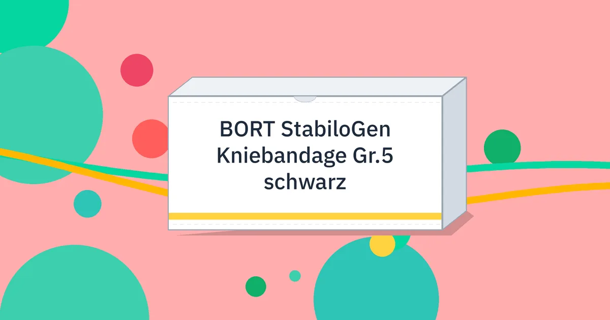 Symbolbild: Packung mit der Aufschrift BORT StabiloGen Kniebandage Gr.5 schwarz (PZN 16846874) – Verfügbarkeit und Bezug in Apotheken in Frankfurt am Main