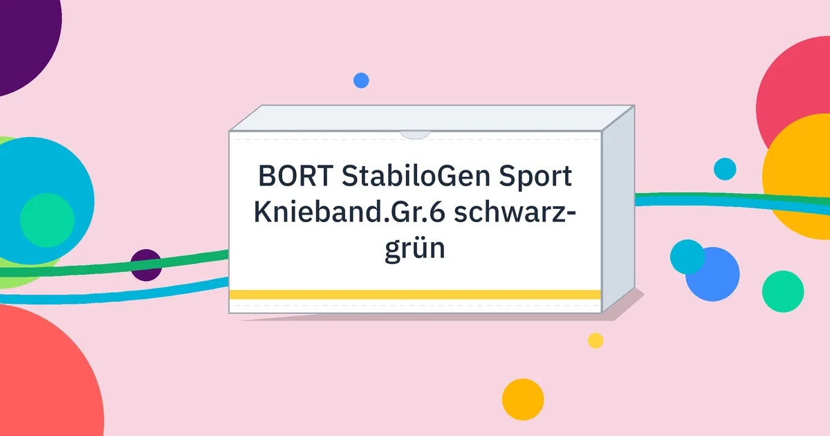 Symbolbild: Packung mit der Aufschrift BORT StabiloGen Sport Knieband.Gr.6 schwarz-grün (PZN 16846644) – Verfügbarkeit und Bezug in Apotheken in Frankfurt am Main