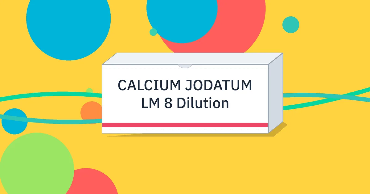 Symbolbild: Packung mit der Aufschrift CALCIUM JODATUM LM 8 Dilution (PZN 12804755) – Verfügbarkeit und Bezug in Apotheken in Frankfurt am Main