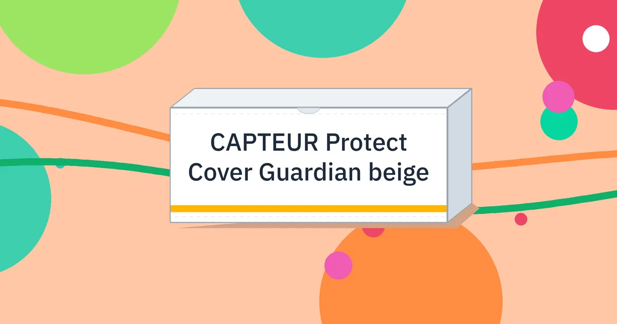 Symbolbild: Packung mit der Aufschrift CAPTEUR Protect Cover Guardian beige (PZN 20203975) – Verfügbarkeit und Bezug in Apotheken in Frankfurt am Main
