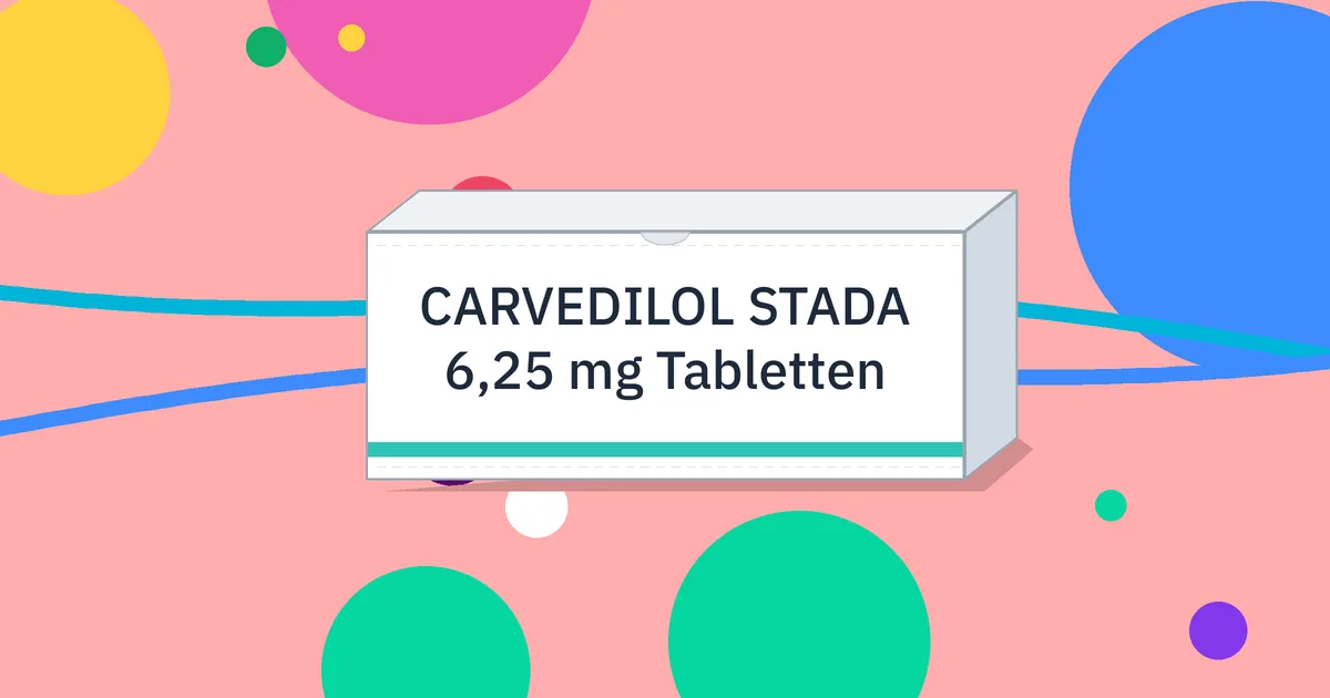 Symbolbild: Packung mit der Aufschrift CARVEDILOL STADA 6,25 mg Tabletten (PZN 05909614) – Verfügbarkeit und Bezug in Apotheken in Frankfurt am Main
