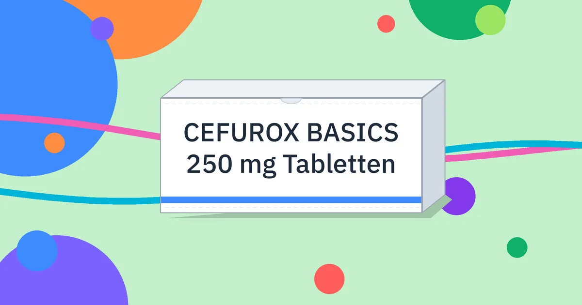 Symbolbild: Packung mit der Aufschrift CEFUROX BASICS 250 mg Tabletten (PZN 02241587) – Verfügbarkeit und Bezug in Apotheken in Frankfurt am Main