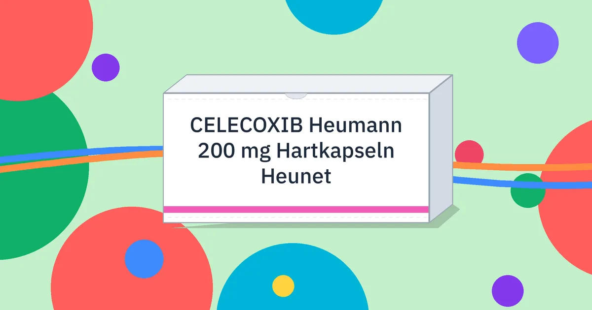 Symbolbild: Packung mit der Aufschrift CELECOXIB Heumann 200 mg Hartkapseln Heunet (PZN 13877153) – Verfügbarkeit und Bezug in Apotheken in Frankfurt am Main