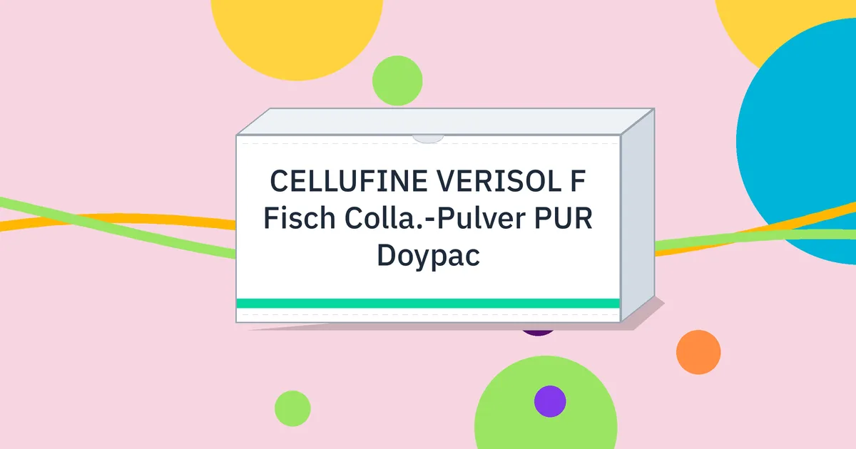 Symbolbild: Packung mit der Aufschrift CELLUFINE VERISOL F Fisch Colla.-Pulver PUR Doypac (PZN 19059332) – Verfügbarkeit und Bezug in Apotheken in Frankfurt am Main