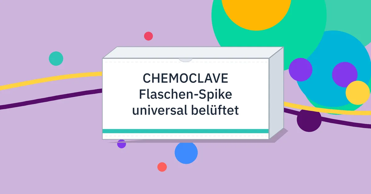 Symbolbild: Packung mit der Aufschrift CHEMOCLAVE Flaschen-Spike universal belüftet (PZN 18499164) – Verfügbarkeit und Bezug in Apotheken in Frankfurt am Main