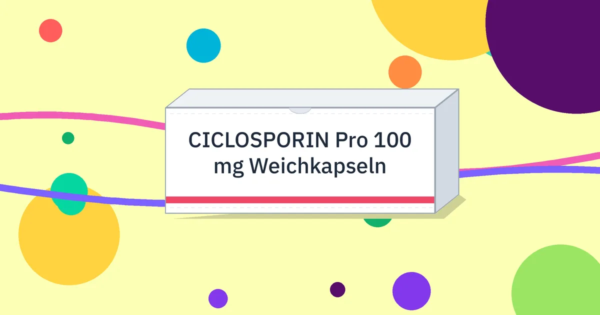 Symbolbild: Packung mit der Aufschrift CICLOSPORIN Pro 100 mg Weichkapseln (PZN 16223096) – Verfügbarkeit und Bezug in Apotheken in Frankfurt am Main