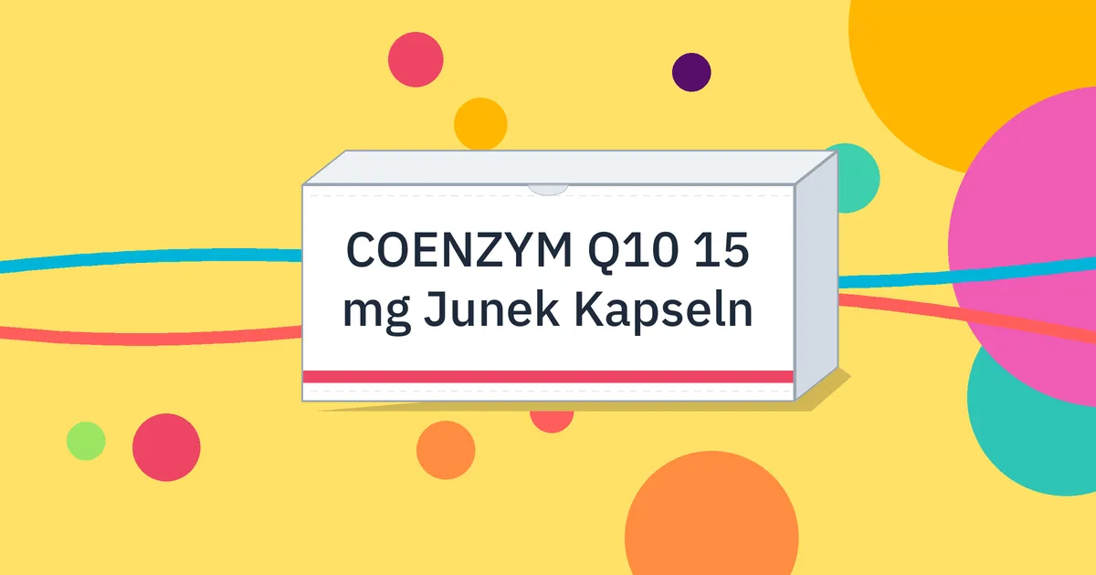 Symbolbild: Packung mit der Aufschrift COENZYM Q10 15 mg Junek Kapseln (PZN 09719767) – Verfügbarkeit und Bezug in Apotheken in Frankfurt am Main