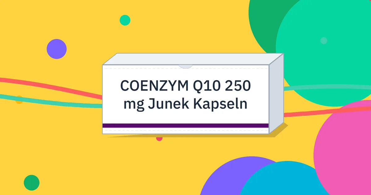 Symbolbild: Packung mit der Aufschrift COENZYM Q10 250 mg Junek Kapseln (PZN 09720316) – Verfügbarkeit und Bezug in Apotheken in Frankfurt am Main