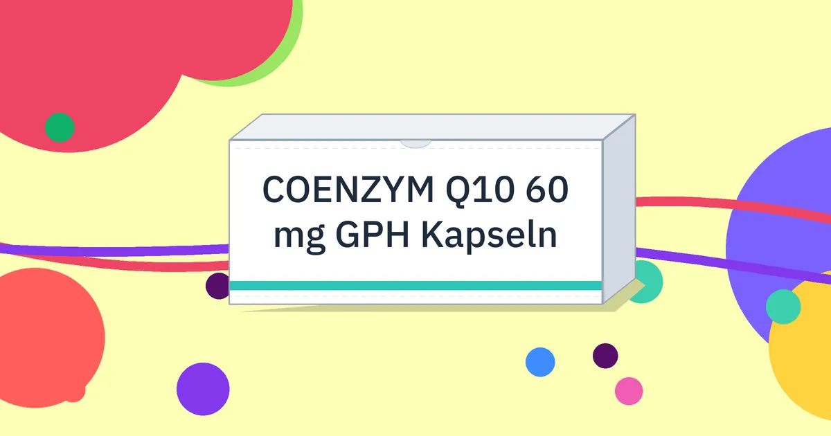Symbolbild: Packung mit der Aufschrift COENZYM Q10 60 mg GPH Kapseln (PZN 06832724) – Verfügbarkeit und Bezug in Apotheken in Frankfurt am Main
