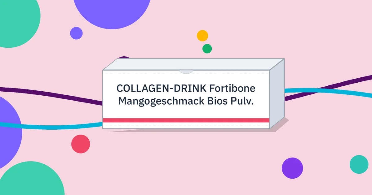 Symbolbild: Packung mit der Aufschrift COLLAGEN-DRINK Fortibone Mangogeschmack Bios Pulv. (PZN 20808359) – Verfügbarkeit und Bezug in Apotheken in Frankfurt am Main