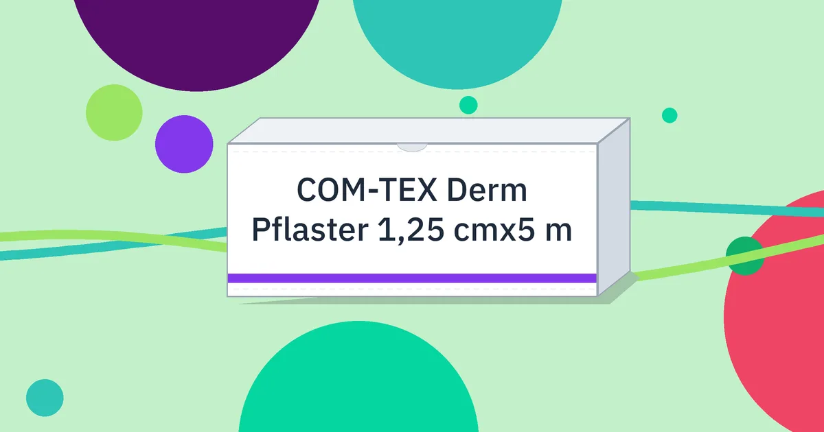 Symbolbild: Packung mit der Aufschrift COM-TEX Derm Pflaster 1,25 cmx5 m (PZN 02822611) – Verfügbarkeit und Bezug in Apotheken in Frankfurt am Main