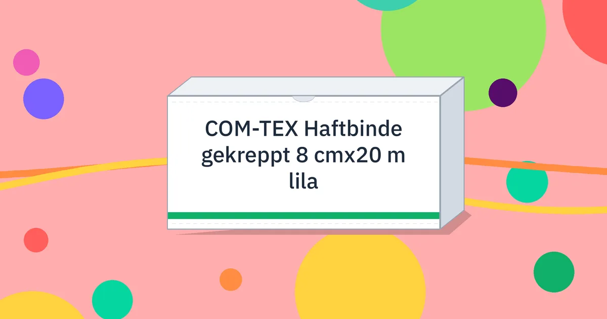 Symbolbild: Packung mit der Aufschrift COM-TEX Haftbinde gekreppt 8 cmx20 m lila (PZN 08824657) – Verfügbarkeit und Bezug in Apotheken in Frankfurt am Main
