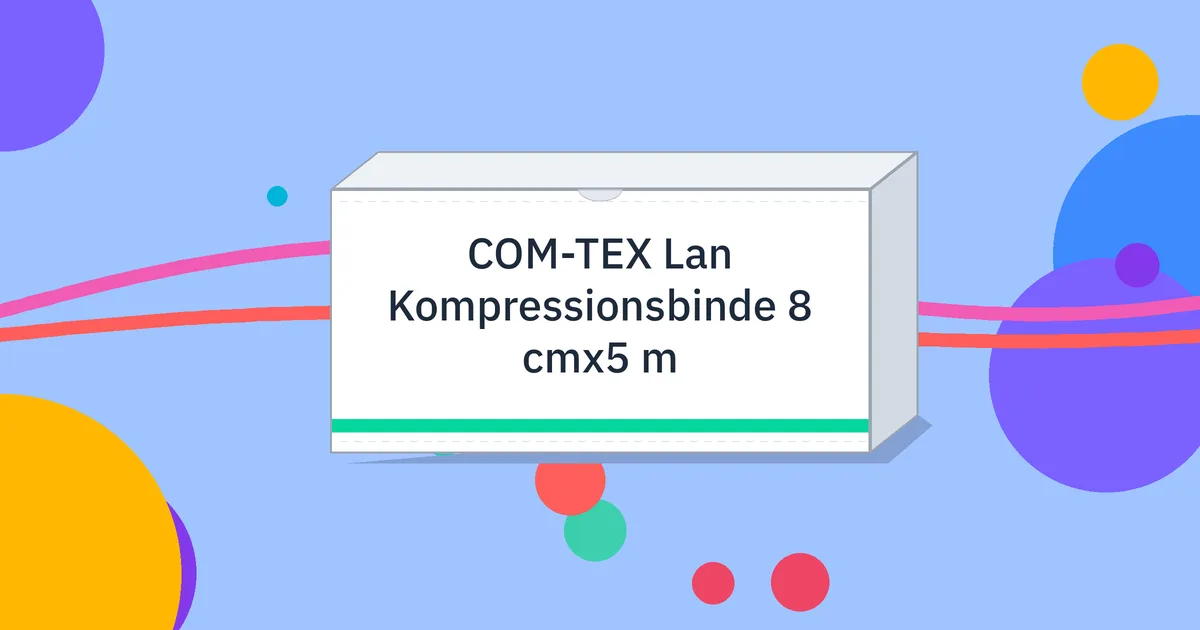 Symbolbild: Packung mit der Aufschrift COM-TEX Lan Kompressionsbinde 8 cmx5 m (PZN 04722977) – Verfügbarkeit und Bezug in Apotheken in Frankfurt am Main