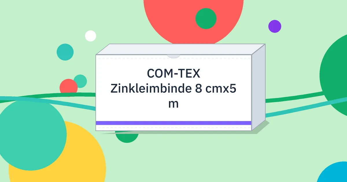 Symbolbild: Packung mit der Aufschrift COM-TEX Zinkleimbinde 8 cmx5 m (PZN 19113497) – Verfügbarkeit und Bezug in Apotheken in Frankfurt am Main