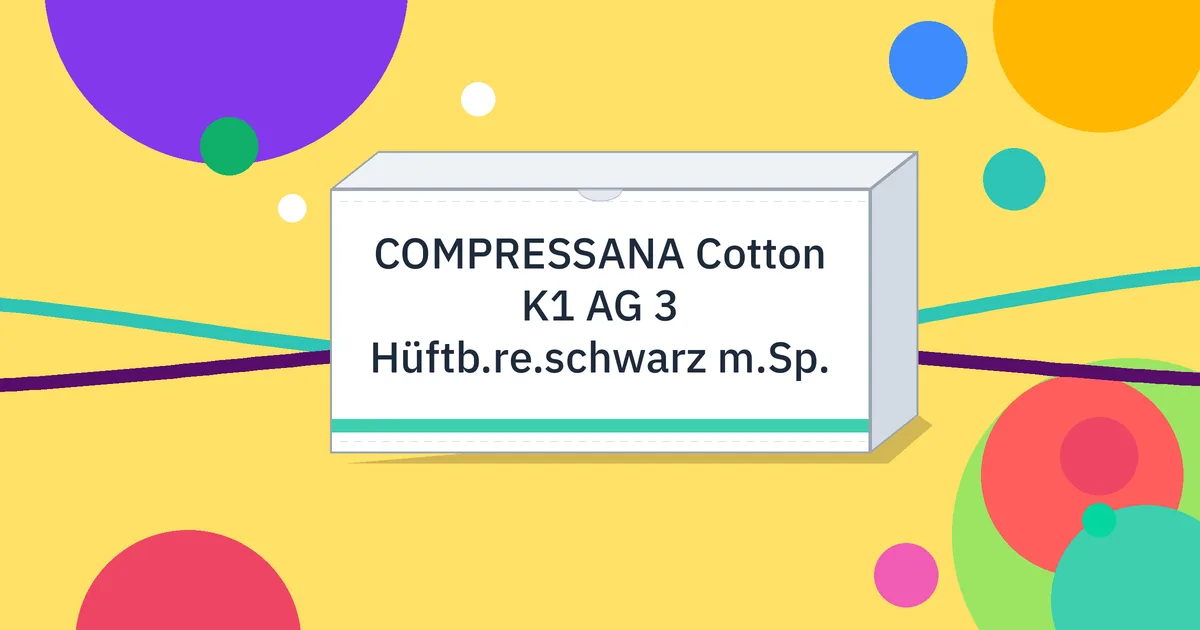 Symbolbild: Packung mit der Aufschrift COMPRESSANA Cotton K1 AG 3 Hüftb.re.schwarz m.Sp. (PZN 12980417) – Verfügbarkeit und Bezug in Apotheken in Frankfurt am Main