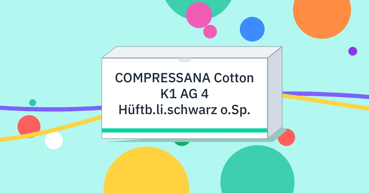 Symbolbild: Packung mit der Aufschrift COMPRESSANA Cotton K1 AG 4 Hüftb.li.schwarz o.Sp. (PZN 12980593) – Verfügbarkeit und Bezug in Apotheken in Frankfurt am Main