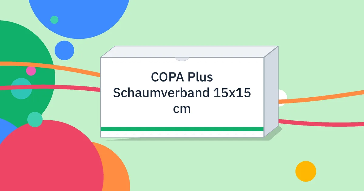 Symbolbild: Packung mit der Aufschrift COPA Plus Schaumverband 15x15 cm (PZN 05383916) – Verfügbarkeit und Bezug in Apotheken in Frankfurt am Main