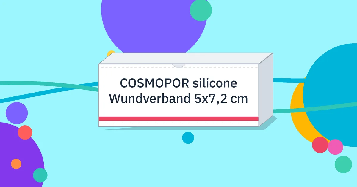 Symbolbild: Packung mit der Aufschrift COSMOPOR silicone Wundverband 5x7,2 cm (PZN 17417690) – Verfügbarkeit und Bezug in Apotheken in Frankfurt am Main
