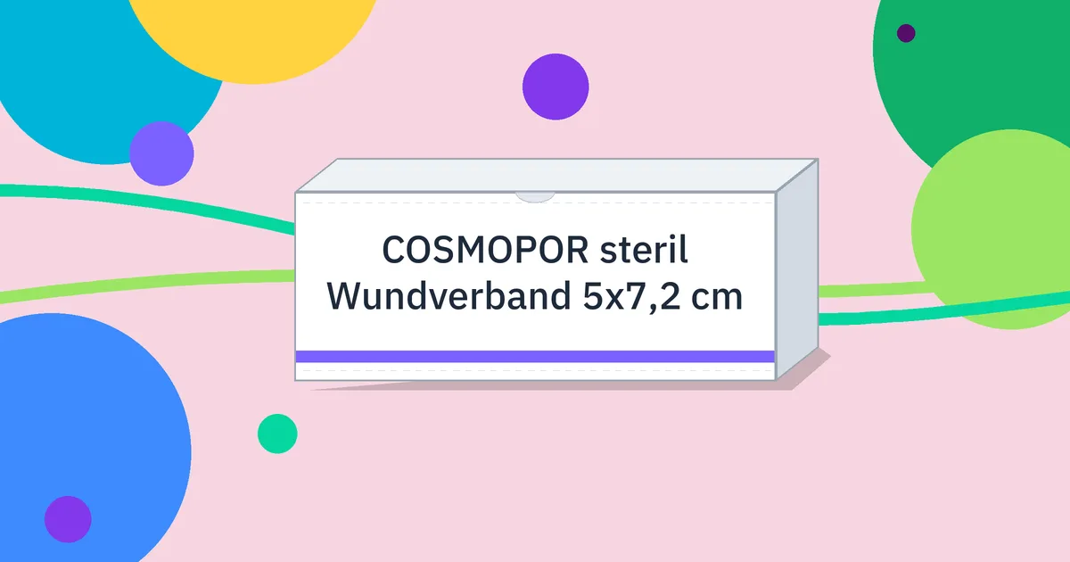 Symbolbild: Packung mit der Aufschrift COSMOPOR steril Wundverband 5x7,2 cm (PZN 19905011) – Verfügbarkeit und Bezug in Apotheken in Frankfurt am Main