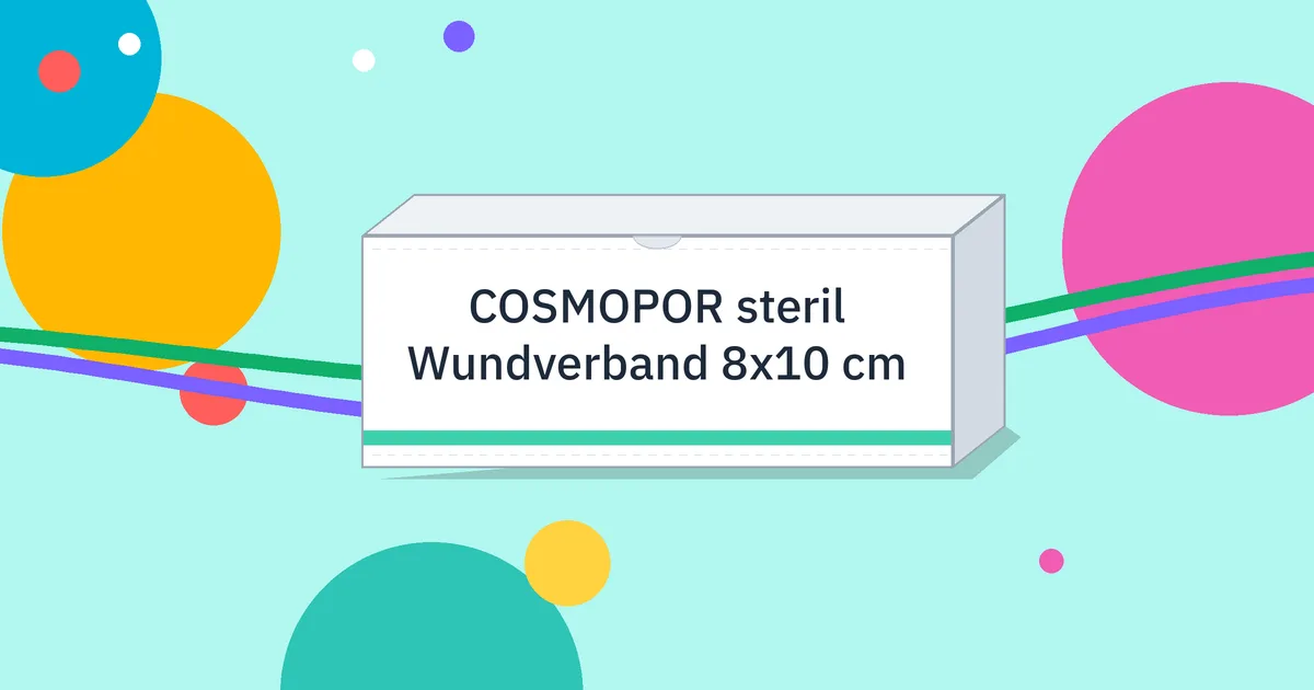 Symbolbild: Packung mit der Aufschrift COSMOPOR steril Wundverband 8x10 cm (PZN 18268884) – Verfügbarkeit und Bezug in Apotheken in Frankfurt am Main