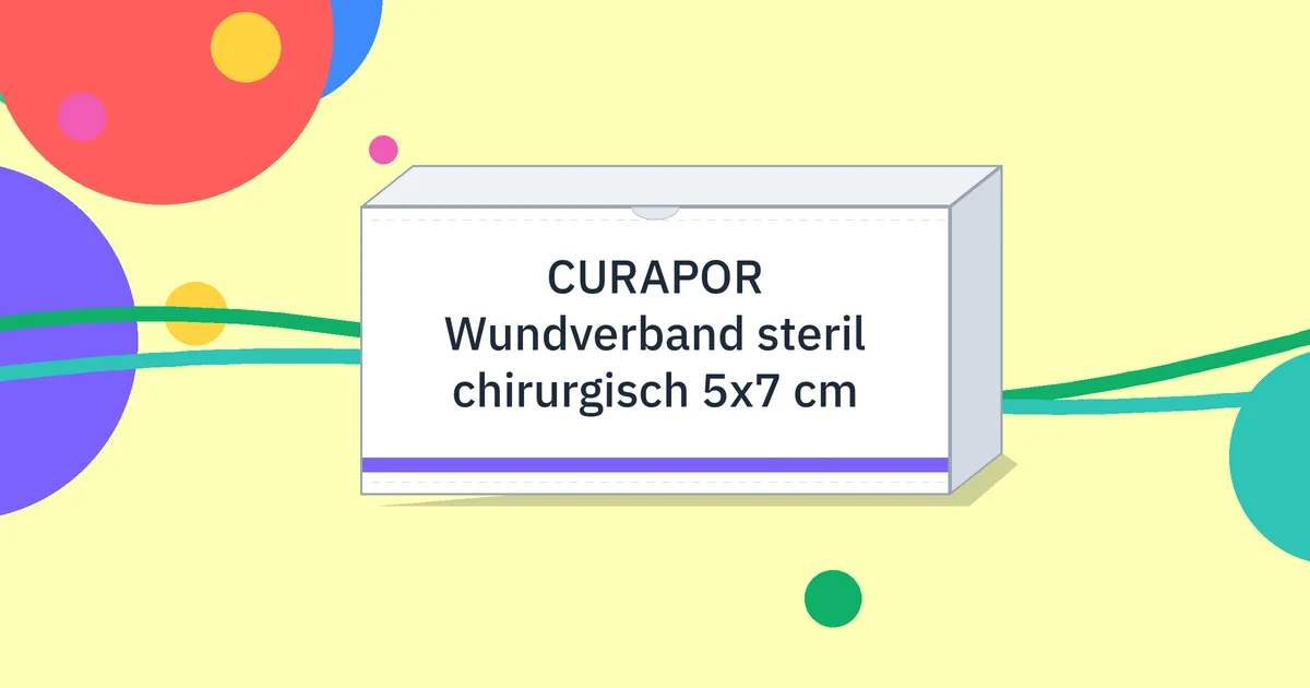 Symbolbild: Packung mit der Aufschrift CURAPOR Wundverband steril chirurgisch 5x7 cm (PZN 19689406) – Verfügbarkeit und Bezug in Apotheken in Frankfurt am Main