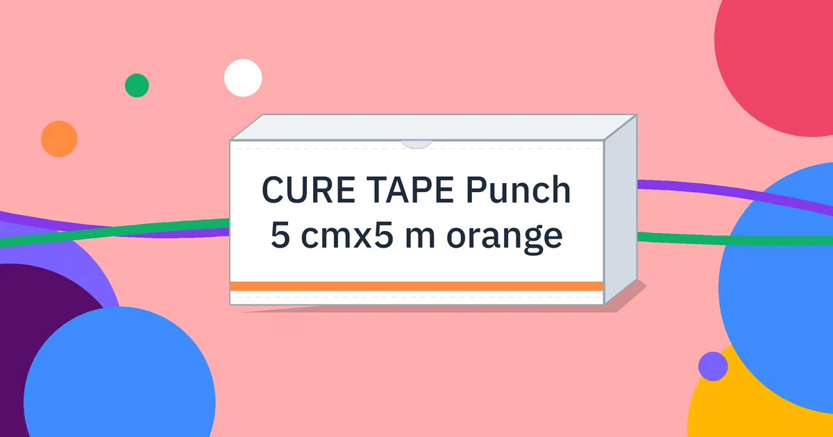 Symbolbild: Packung mit der Aufschrift CURE TAPE Punch 5 cmx5 m orange (PZN 07678952) – Verfügbarkeit und Bezug in Apotheken in Frankfurt am Main