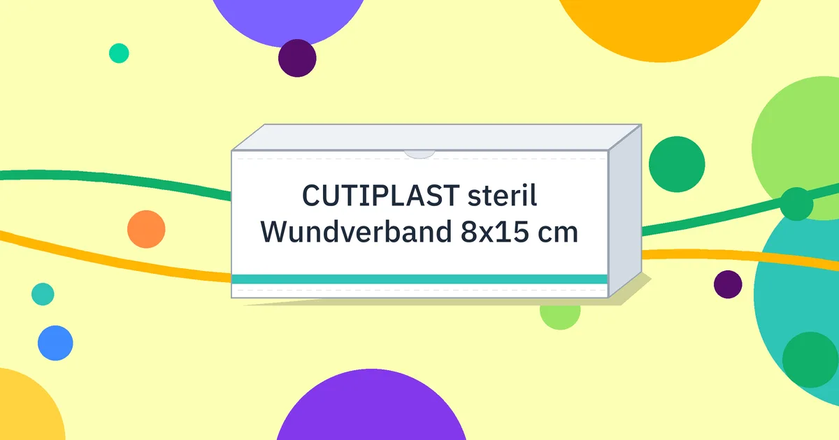 Symbolbild: Packung mit der Aufschrift CUTIPLAST steril Wundverband 8x15 cm (PZN 19700131) – Verfügbarkeit und Bezug in Apotheken in Frankfurt am Main