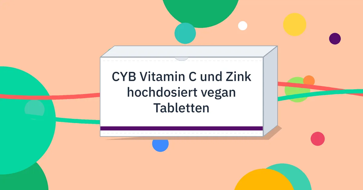 Symbolbild: Packung mit der Aufschrift CYB Vitamin C und Zink hochdosiert vegan Tabletten (PZN 18492481) – Verfügbarkeit und Bezug in Apotheken in Frankfurt am Main