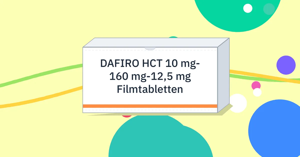 Symbolbild: Packung mit der Aufschrift DAFIRO HCT 10 mg-160 mg-12,5 mg Filmtabletten (PZN 11524812) – Verfügbarkeit und Bezug in Apotheken in Frankfurt am Main
