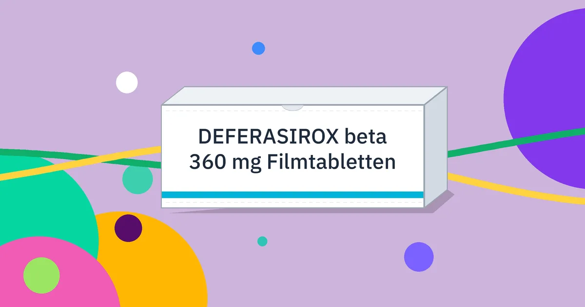 Symbolbild: Packung mit der Aufschrift DEFERASIROX beta 360 mg Filmtabletten (PZN 12740541) – Verfügbarkeit und Bezug in Apotheken in Frankfurt am Main