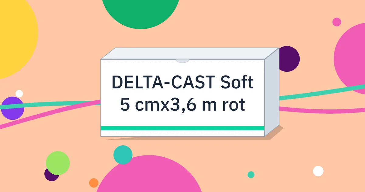 Symbolbild: Packung mit der Aufschrift DELTA-CAST Soft 5 cmx3,6 m rot (PZN 09275678) – Verfügbarkeit und Bezug in Apotheken in Frankfurt am Main