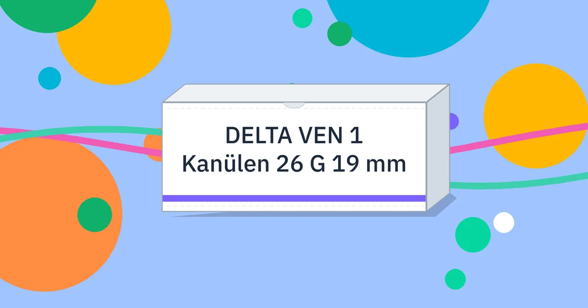 Symbolbild: Packung mit der Aufschrift DELTA VEN 1 Kanülen 26 G 19 mm (PZN 07757491) – Verfügbarkeit und Bezug in Apotheken in Frankfurt am Main