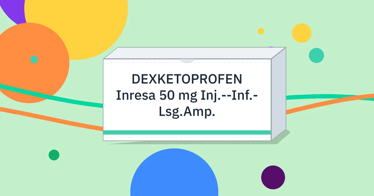 Symbolbild: Packung mit der Aufschrift DEXKETOPROFEN Inresa 50 mg Inj.--Inf.-Lsg.Amp. (PZN 20171241) – Verfügbarkeit und Bezug in Apotheken in Frankfurt am Main