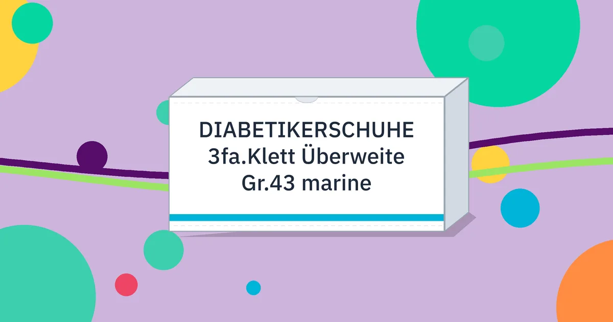 Symbolbild: Packung mit der Aufschrift DIABETIKERSCHUHE 3fa.Klett Überweite Gr.43 marine (PZN 13920860) – Verfügbarkeit und Bezug in Apotheken in Frankfurt am Main