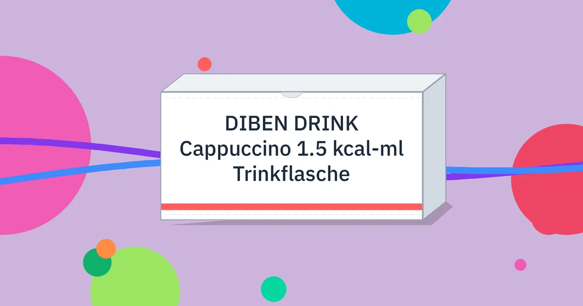 Symbolbild: Packung mit der Aufschrift DIBEN DRINK Cappuccino 1.5 kcal-ml Trinkflasche (PZN 11847165) – Verfügbarkeit und Bezug in Apotheken in Frankfurt am Main