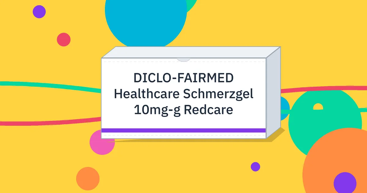 Symbolbild: Packung mit der Aufschrift DICLO-FAIRMED Healthcare Schmerzgel 10mg-g Redcare (PZN 16763042) – Verfügbarkeit und Bezug in Apotheken in Frankfurt am Main