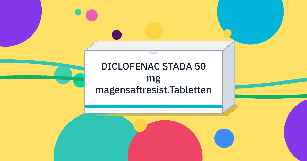 Symbolbild: Packung mit der Aufschrift DICLOFENAC STADA 50 mg magensaftresist.Tabletten (PZN 03470930) – Verfügbarkeit und Bezug in Apotheken in Frankfurt am Main