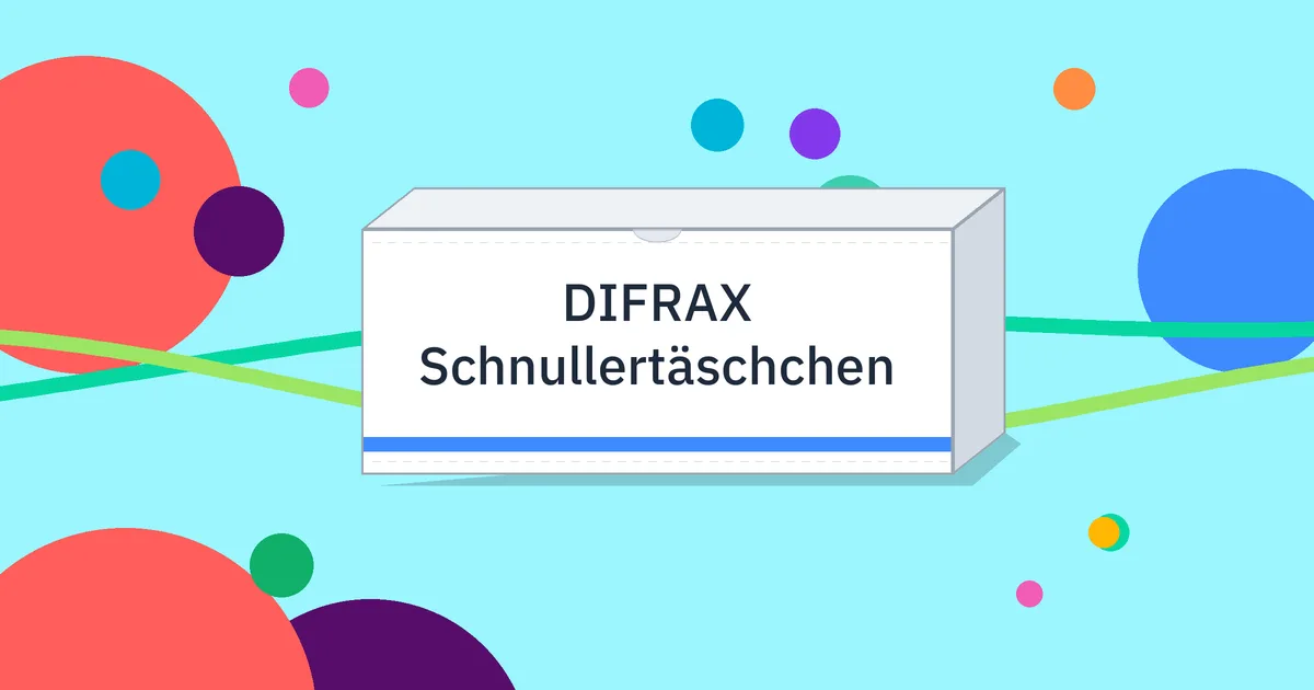 Symbolbild: Packung mit der Aufschrift DIFRAX Schnullertäschchen (PZN 12517814) – Verfügbarkeit und Bezug in Apotheken in Frankfurt am Main
