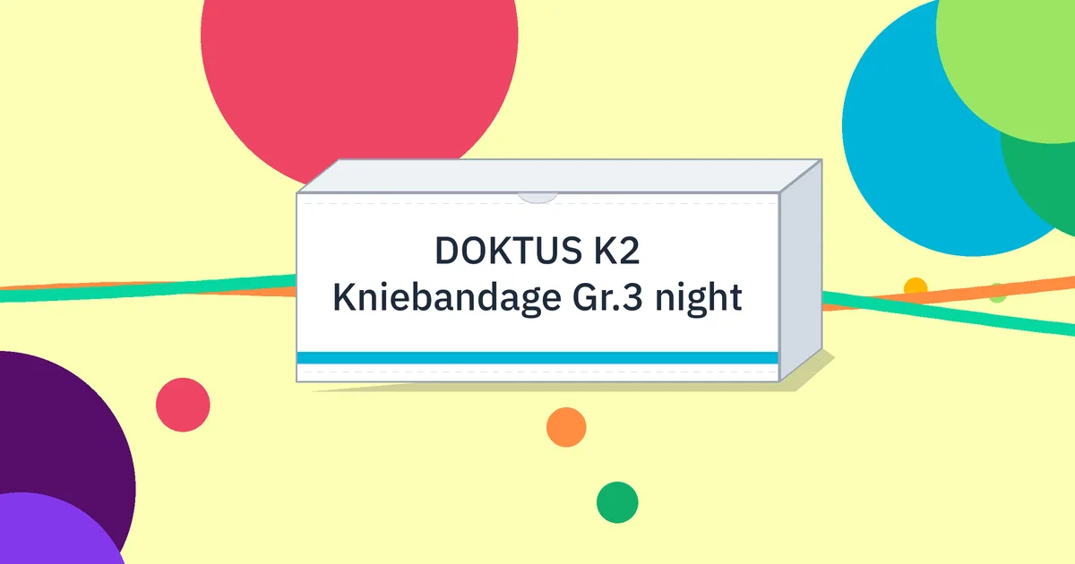 Symbolbild: Packung mit der Aufschrift DOKTUS K2 Kniebandage Gr.3 night (PZN 03310132) – Verfügbarkeit und Bezug in Apotheken in Frankfurt am Main