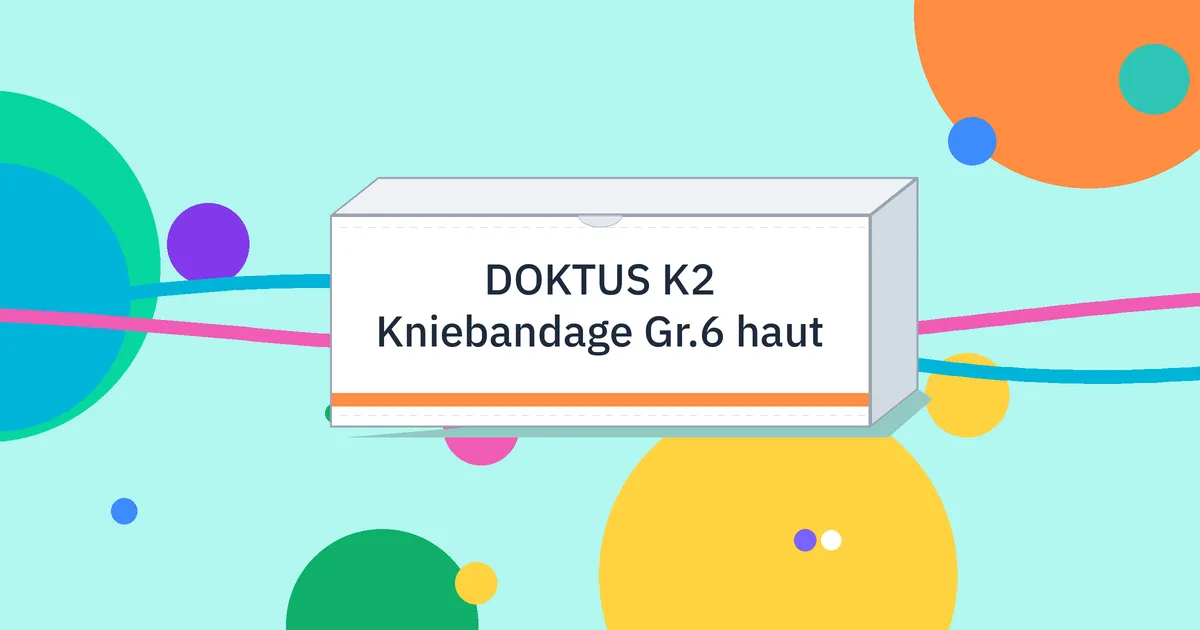 Symbolbild: Packung mit der Aufschrift DOKTUS K2 Kniebandage Gr.6 haut (PZN 03309761) – Verfügbarkeit und Bezug in Apotheken in Frankfurt am Main