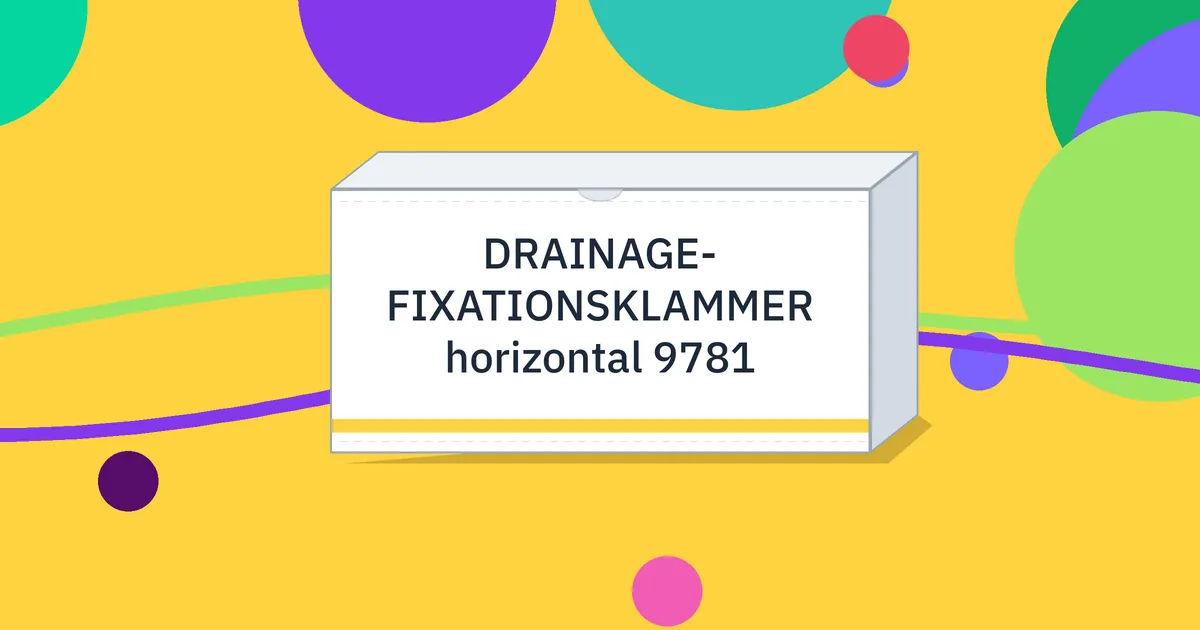 Symbolbild: Packung mit der Aufschrift DRAINAGE-FIXATIONSKLAMMER horizontal 9781 (PZN 04501495) – Verfügbarkeit und Bezug in Apotheken in Frankfurt am Main
