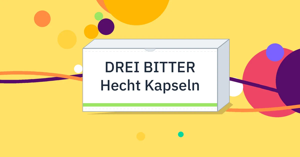 Symbolbild: Packung mit der Aufschrift DREI BITTER Hecht Kapseln (PZN 09007104) – Verfügbarkeit und Bezug in Apotheken in Frankfurt am Main