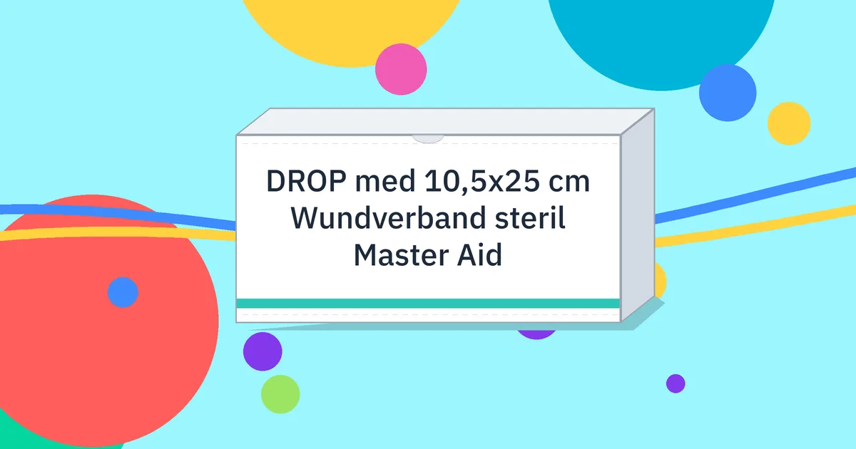 Symbolbild: Packung mit der Aufschrift DROP med 10,5x25 cm Wundverband steril Master Aid (PZN 01713096) – Verfügbarkeit und Bezug in Apotheken in Frankfurt am Main