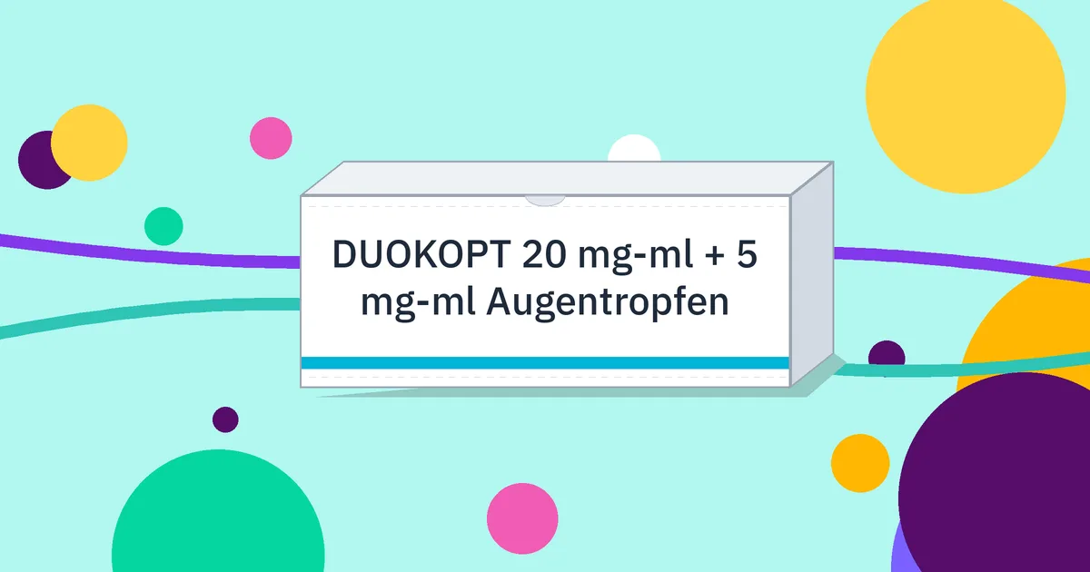 Symbolbild: Packung mit der Aufschrift DUOKOPT 20 mg-ml + 5 mg-ml Augentropfen (PZN 16391221) – Verfügbarkeit und Bezug in Apotheken in Frankfurt am Main