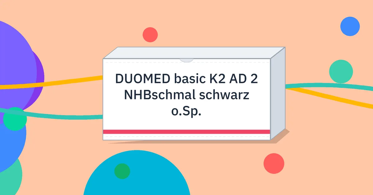 Symbolbild: Packung mit der Aufschrift DUOMED basic K2 AD 2 NHBschmal schwarz o.Sp. (PZN 20907110) – Verfügbarkeit und Bezug in Apotheken in Frankfurt am Main